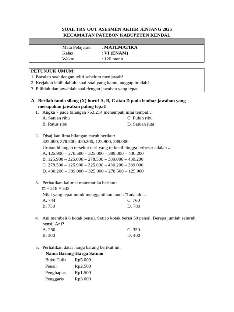 Try out MTK revisi | PDF