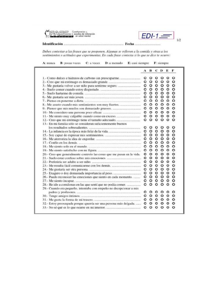 Edi Test Relacion Con La Comida | PDF