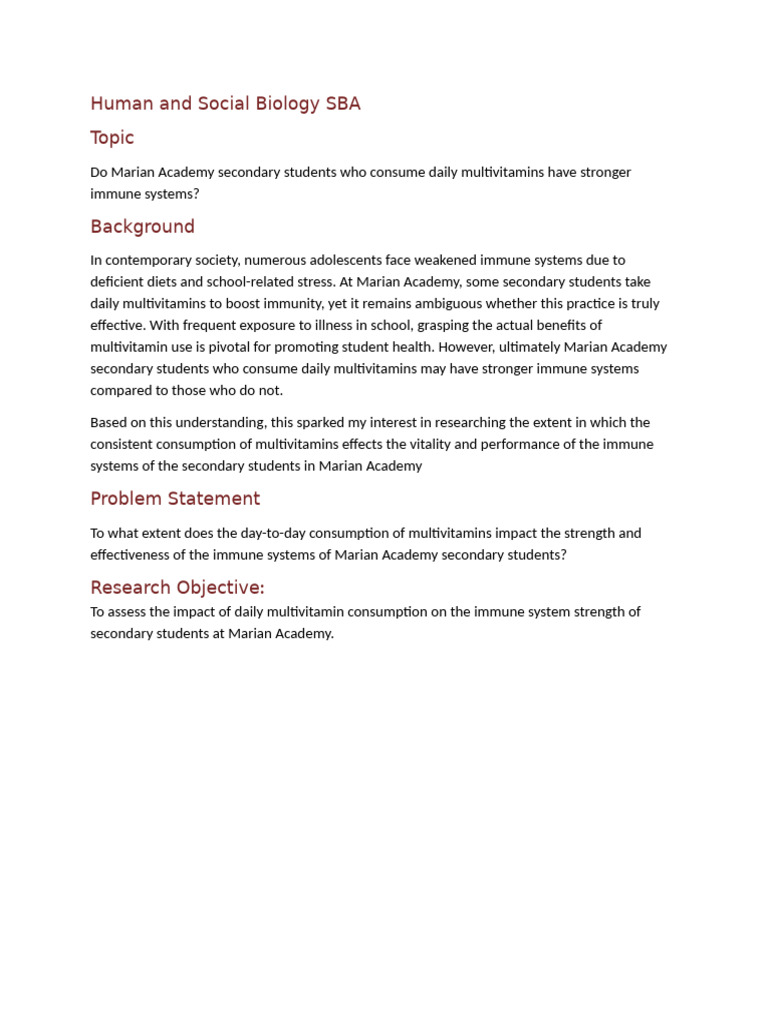HSB SBA On Multivitamins First Part | PDF