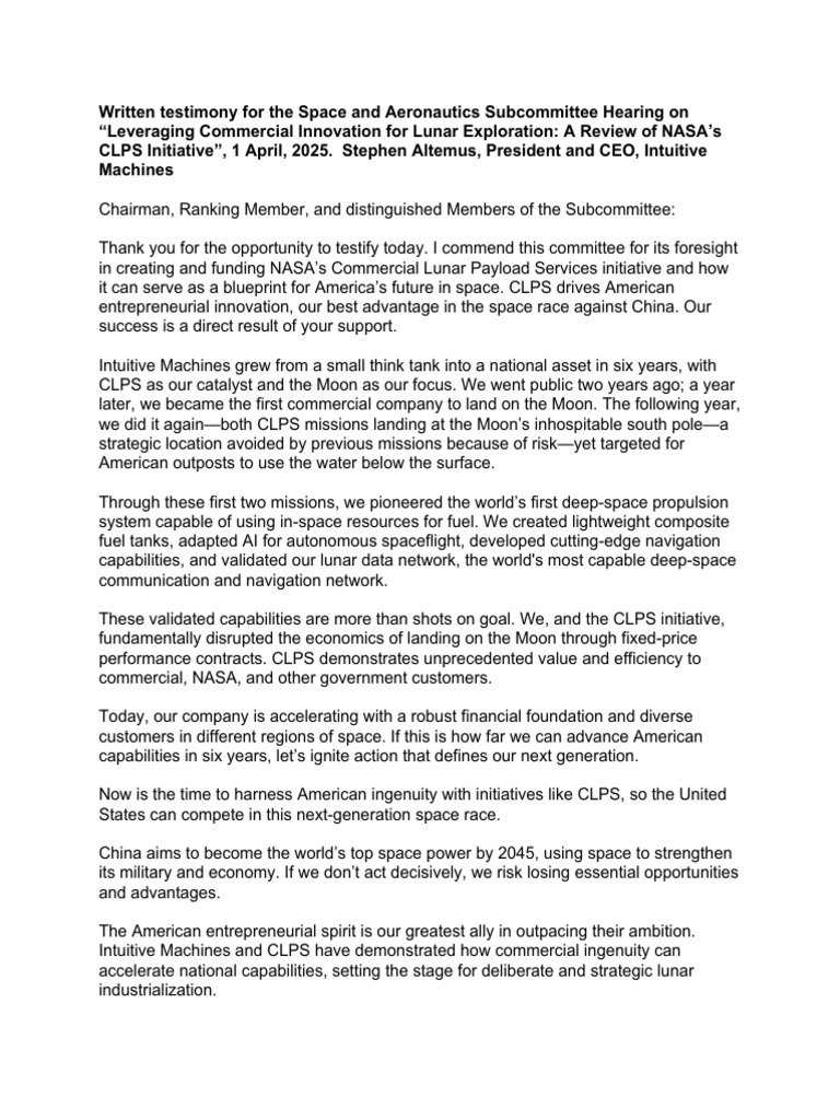 Hearing Leveraging Commercial Innovation For Lunar Exploration - A ...