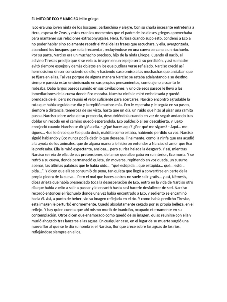 EL MITO DE ECO Y NARCISO Mito Griego | PDF | Hera