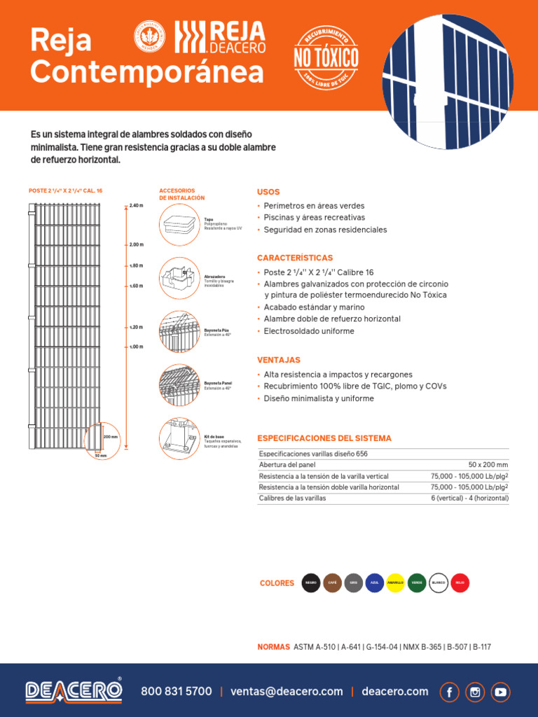 Reja Contemporanea Sistema Sujecion Reja Clasica Deacero Ficha Tecnica | PDF | Materiales de ...