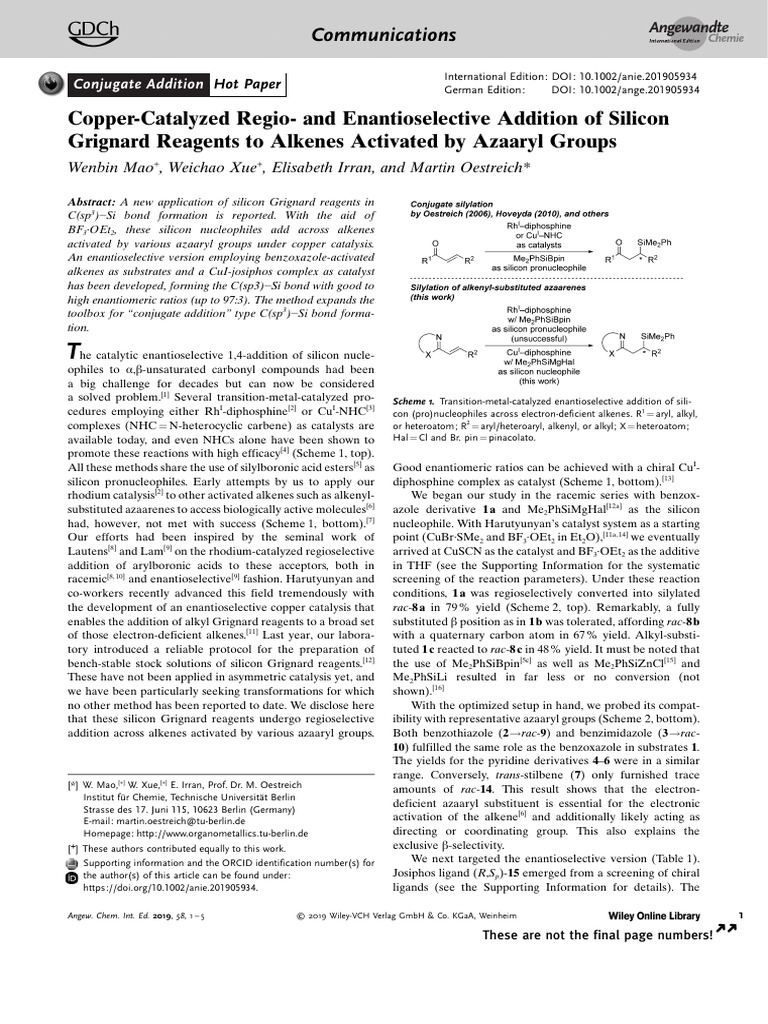 Copper-Catalyzed Regio - and Enantioselective Addition of Silicon ...