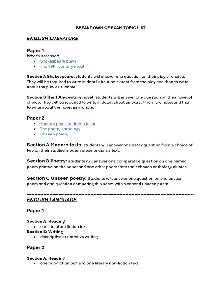 English Literature: Paper 1 | PDF | Chemistry | Physics