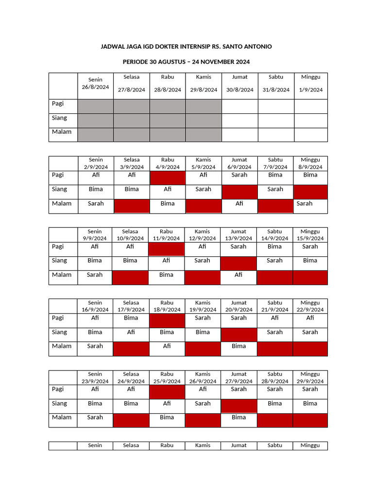 BELUM FIX Jadwal Igd | PDF