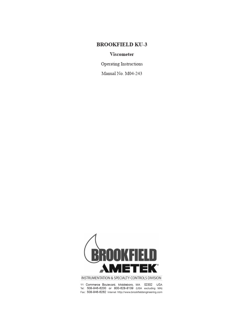 KU-3 Viscometer Operating Manual | PDF | Calibration | Viscosity