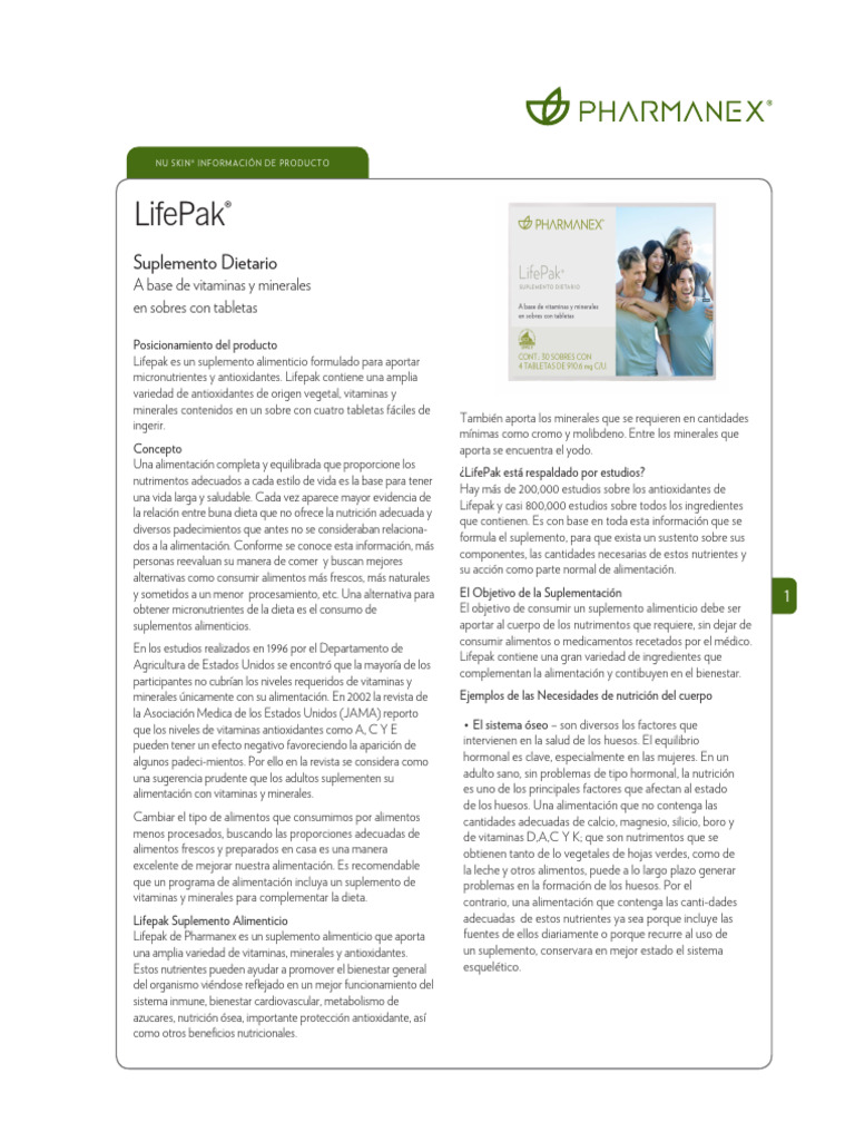 Ficha Técnica LifePak | PDF | Nutrición | Dieta y nutrición