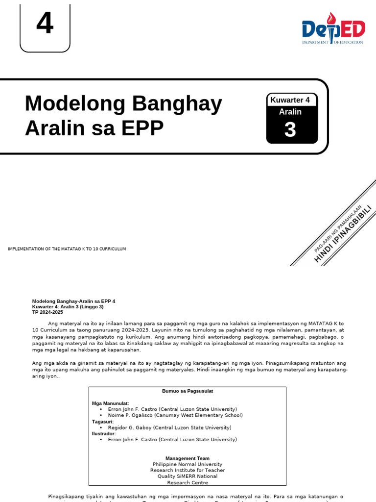 Q4 LE EPP 4 Lesson 3 Week 3 | PDF