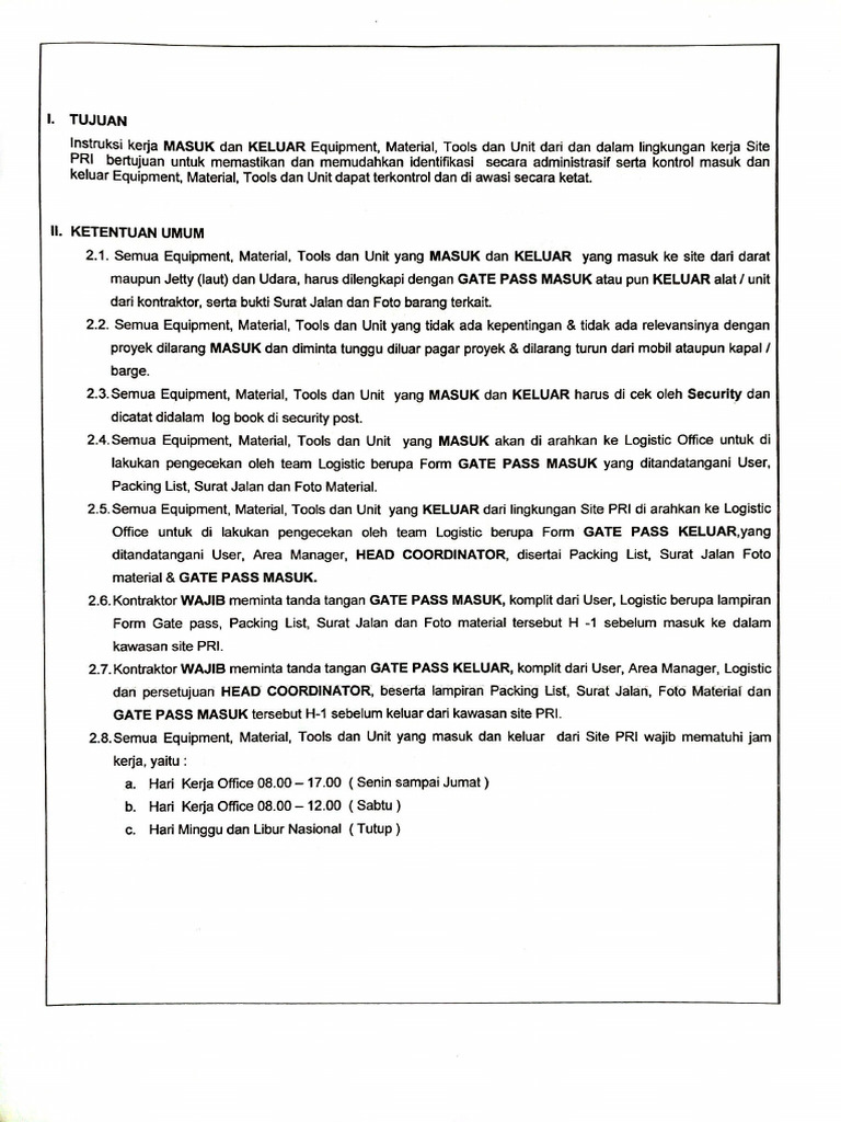 Gate Pass Masuk & Keluar | PDF