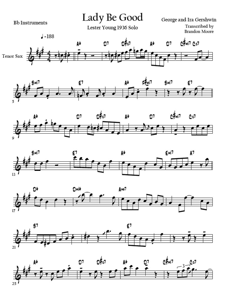 Lester Young Lady Be Good Solo Transcription | PDF