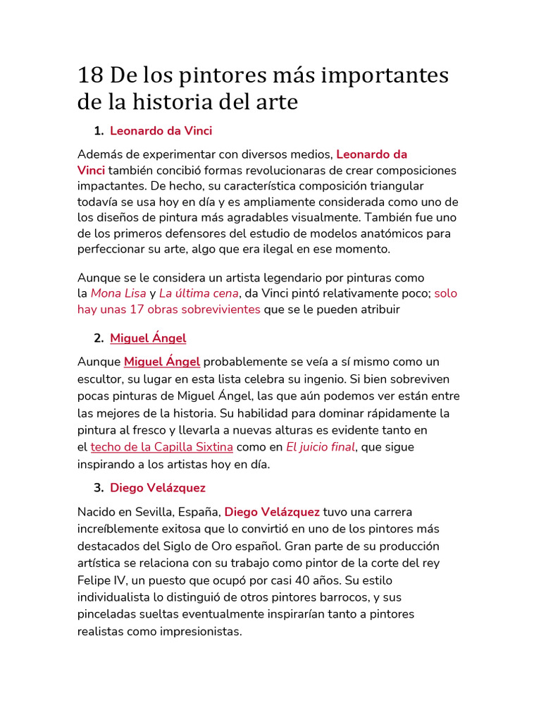18 de Los Pintores Más Importantes de La Historia Del Arte | PDF ...