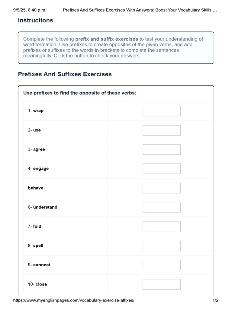Prefixes And Suffixes Exercises With Answers_ Boost Your Vocabulary Skills With Our Interactive ...