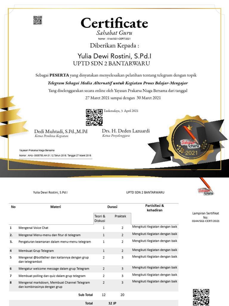 CERT PRO - Yulia Dewi Rostini, S.Pd.I | PDF