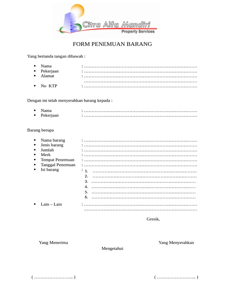 Format Penyerahan Barang Temuan | PDF