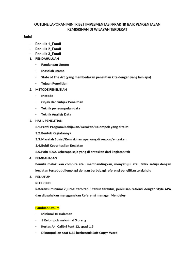 Outline Laporan Mini Riset Ketimpangan Sosial Dan Kemiskinan | PDF