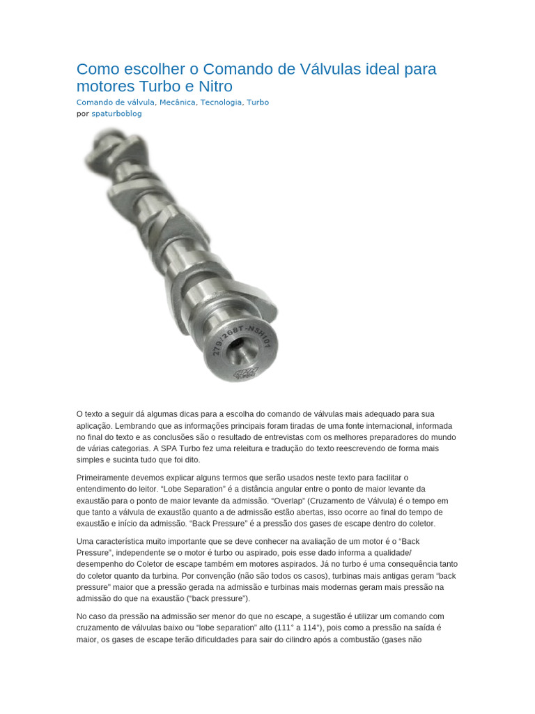 Como Escolher Comando de Válvulas Turbo | PDF | Motores | Turbocompressor