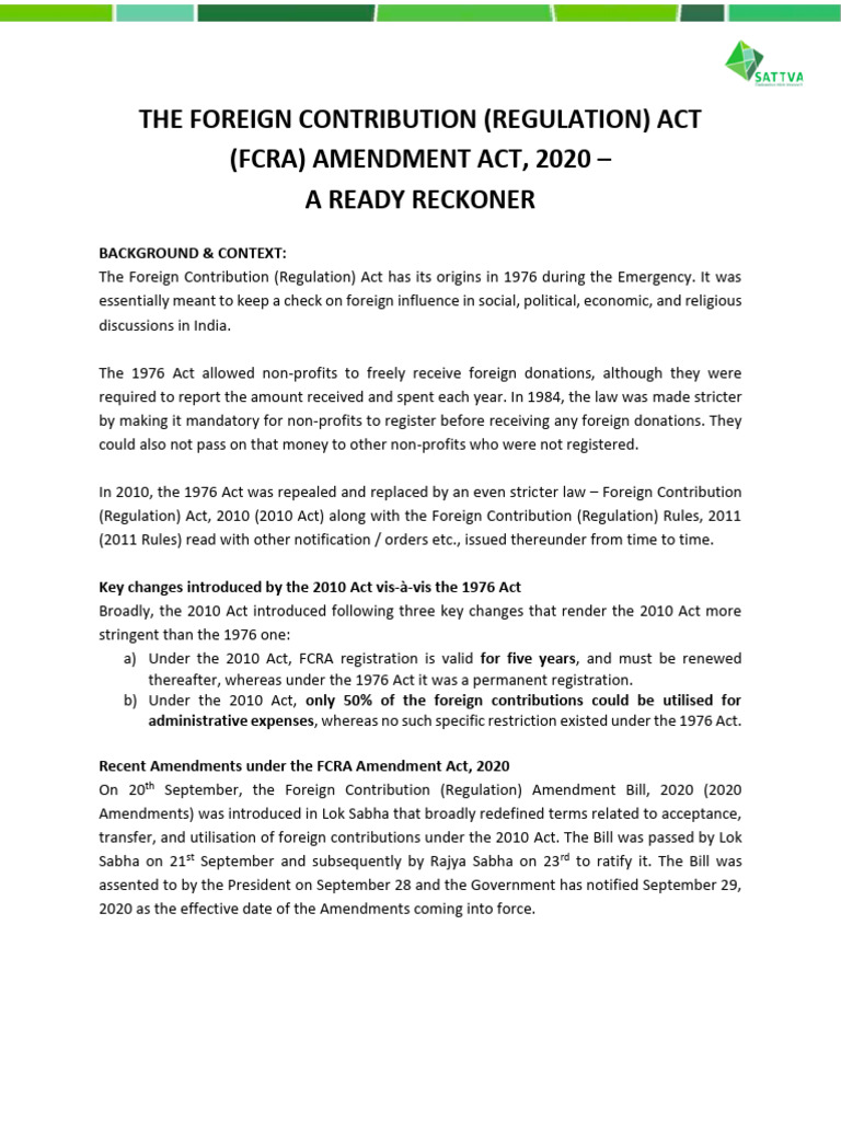 FCRA Amendments Act 2020 | PDF | Nonprofit Organization | Expense