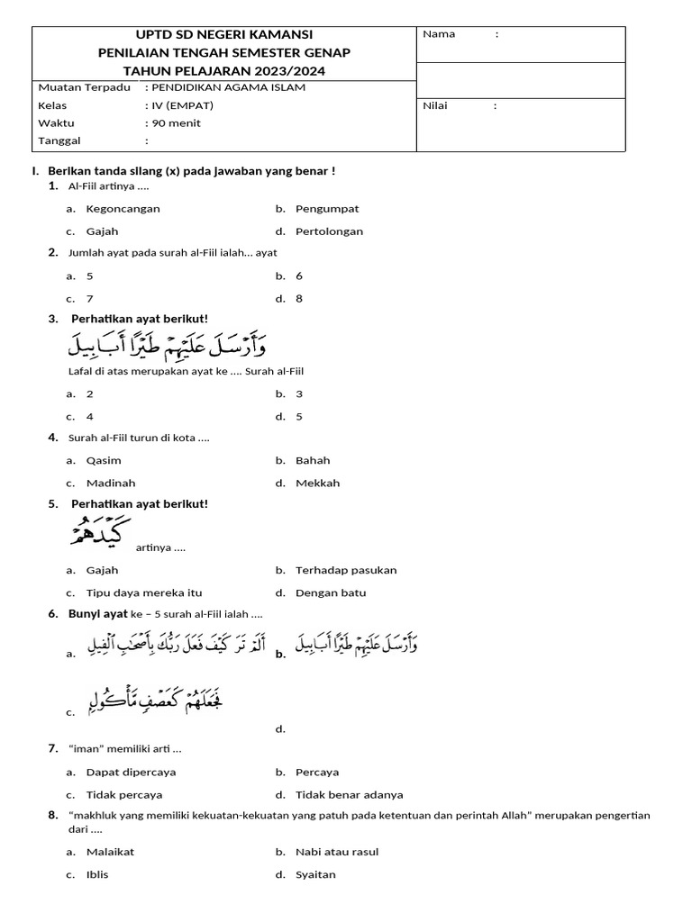 Soal PTS Pai Kelas 4 Semester 2 | PDF