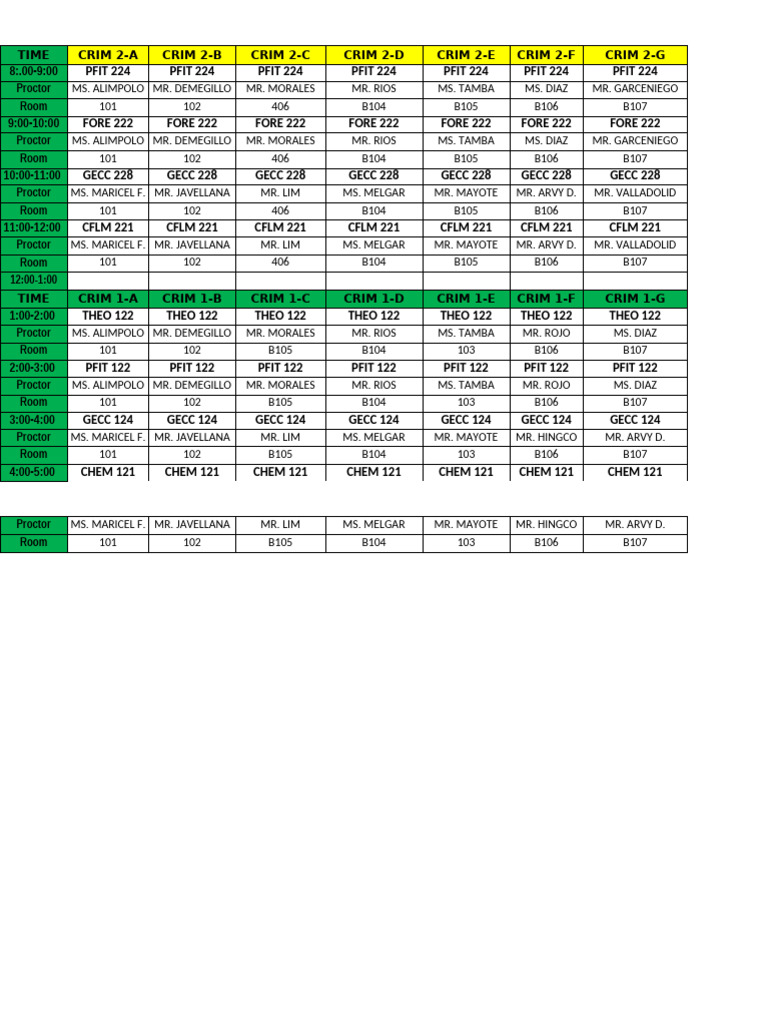 Revised Midterm Examination Schedule | PDF