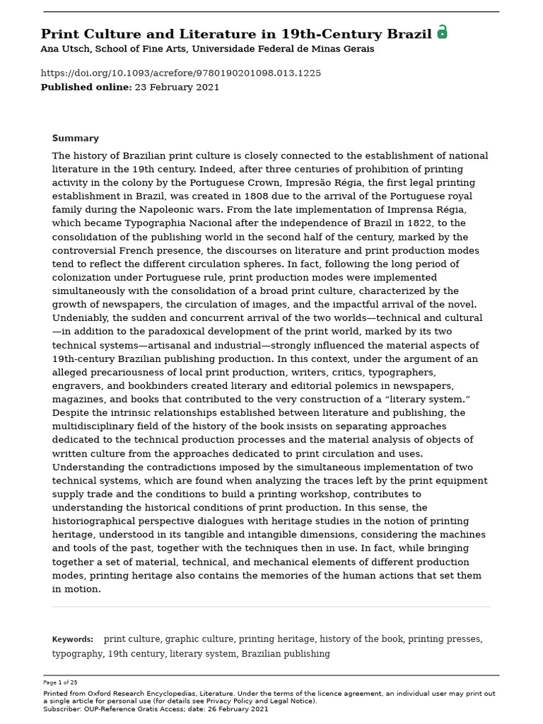 Oxford - Print Culture and Literature in 19th-Century Brasil | PDF ...