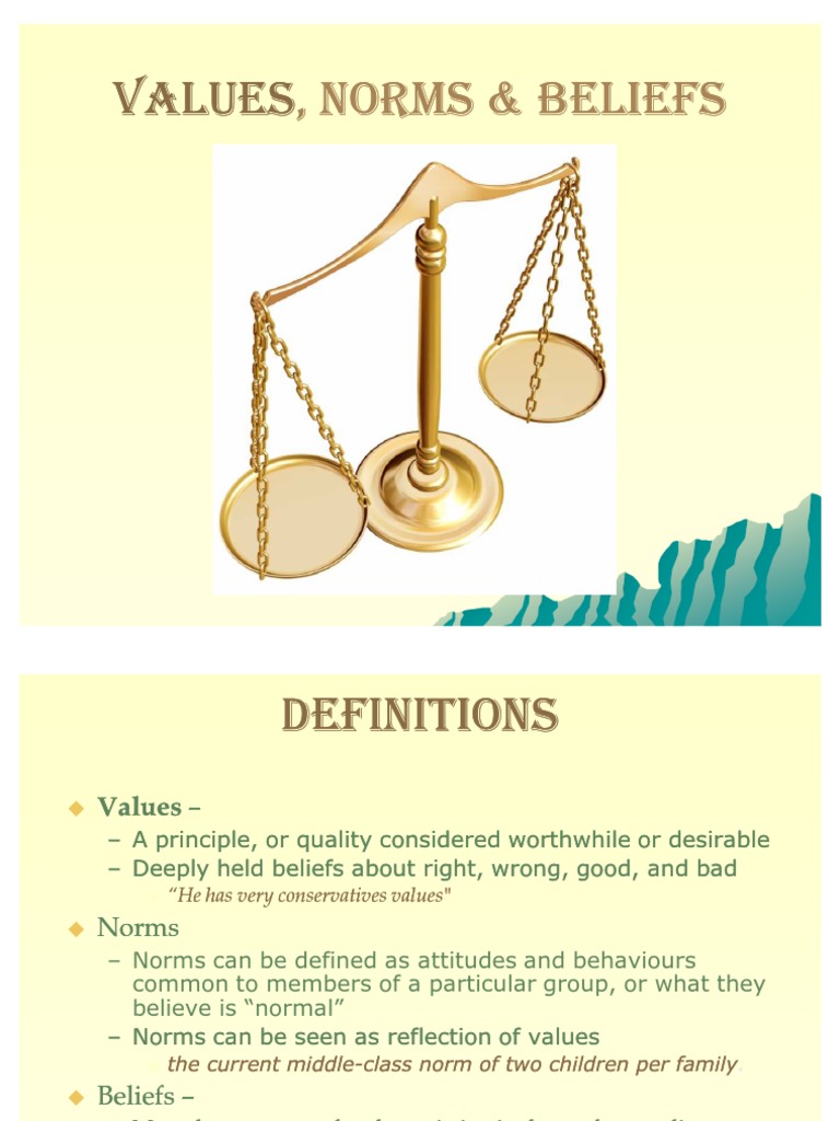 Values Norms Beliefs | PDF | Value (Ethics) | Norm (Social)