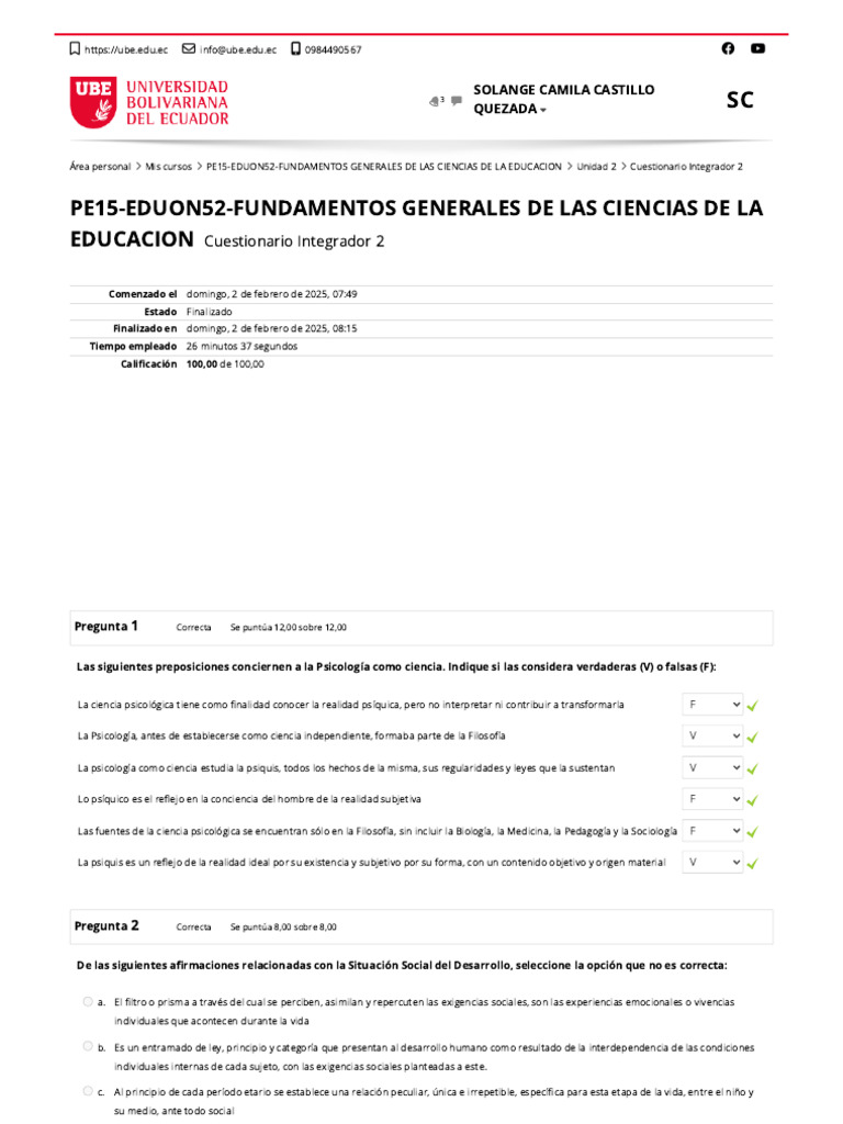 Cuestionario Integrador 2 - Revisión Del Intento - EVA-UBE | PDF ...
