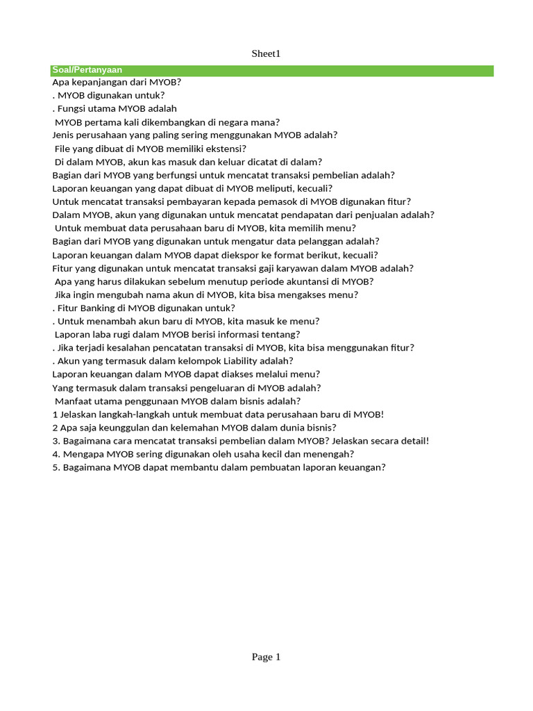 Soal Myob Kelas 12 Akl | PDF