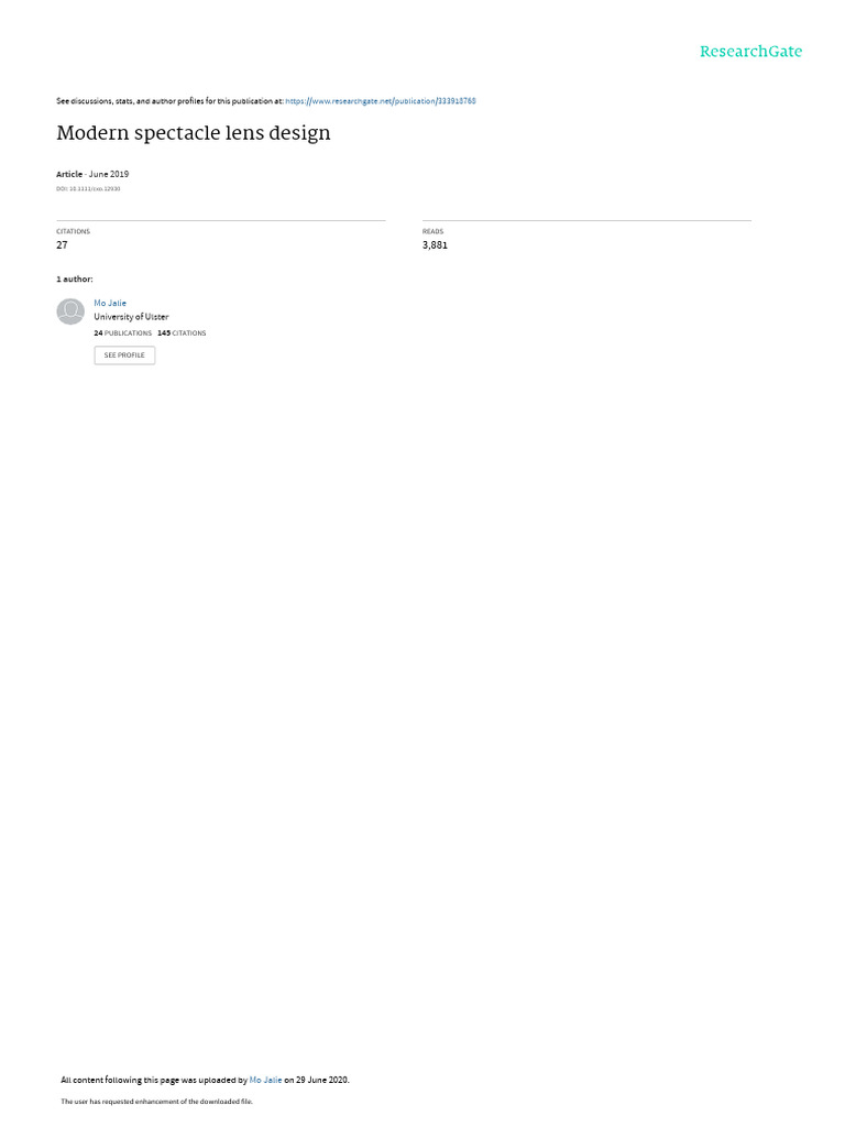 Modern Spectacle Lens Design | PDF | Optics | Electromagnetic Radiation