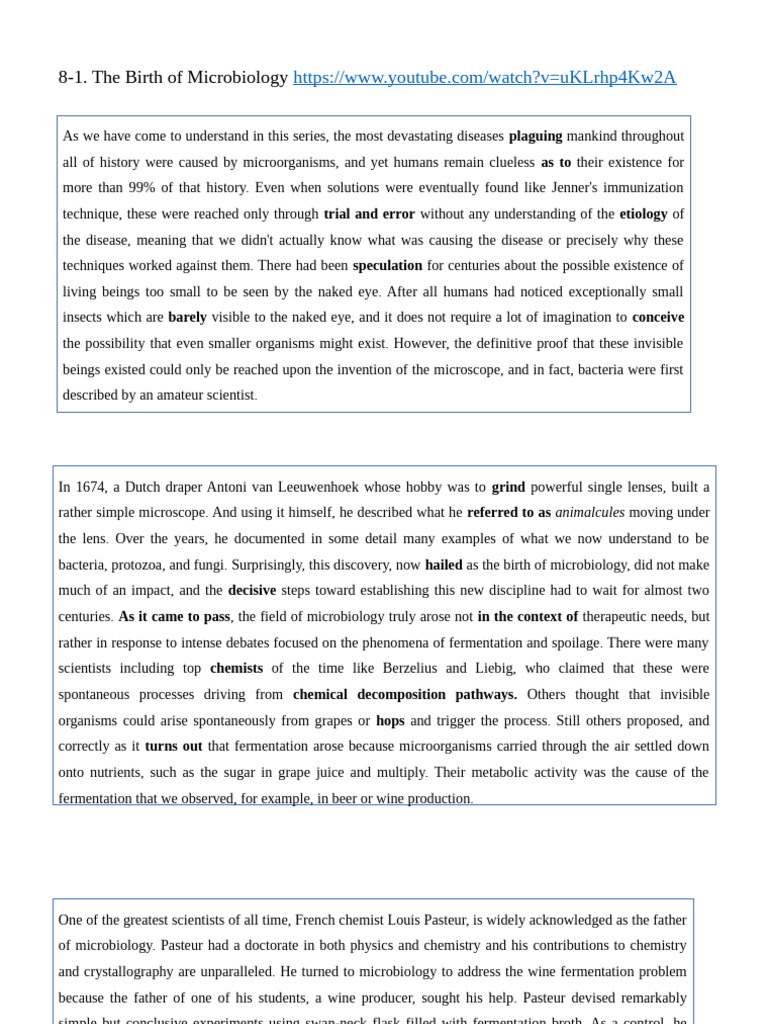 8-1 The Birth of Microbiology | PDF | Louis Pasteur | Microbiology