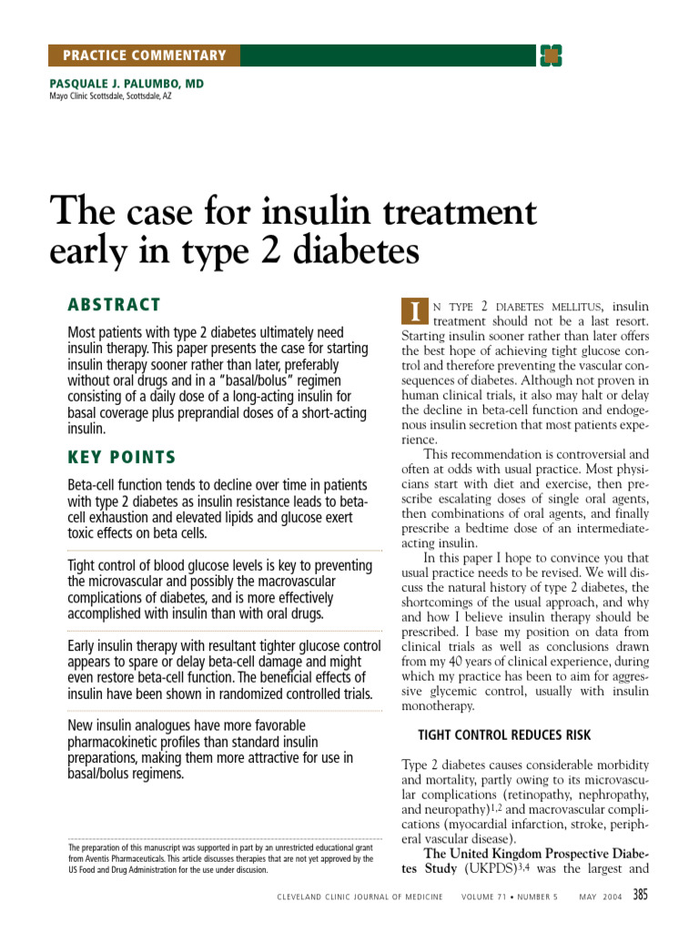 Early Insulin Initiation in Type 2 Diabetes | PDF | Diabetes | Diabetes ...