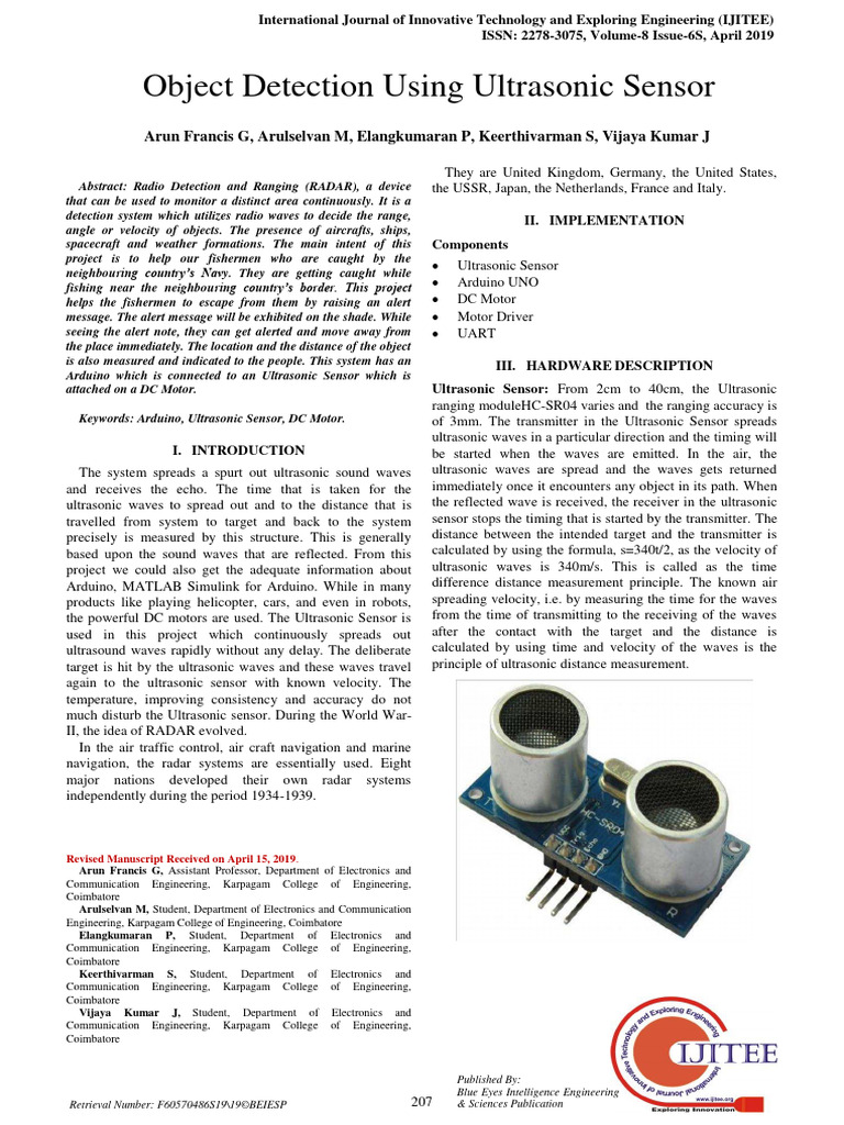 OBJECT_DETECTION_USING_ULTRASONIC_SENSOR | PDF | Ultrasound | Electric Motor