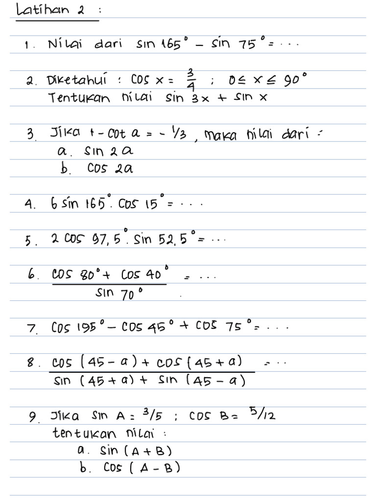Latihan Soal Rumus Jumlah sin dan cos | PDF