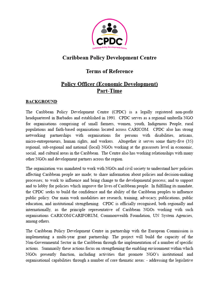 CPDC Contractor Position of Policy Officer Economic Development Part Time Nov 2024 1 | PDF | Non ...