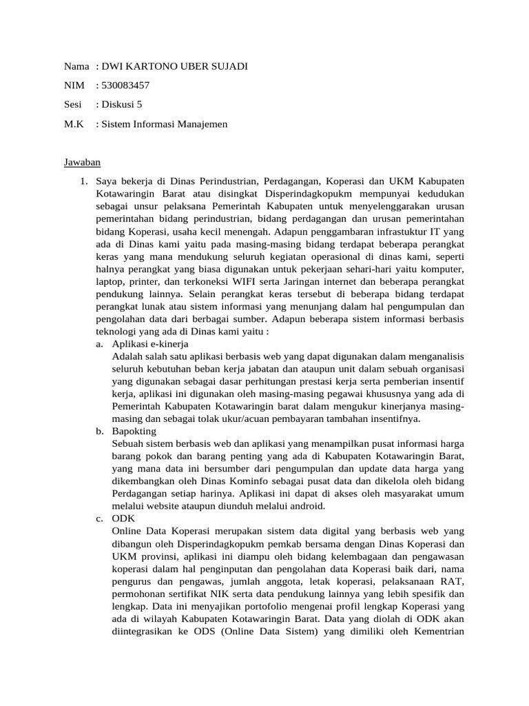 Jawaban Diskusi 5 SIM Dwi Kartono | PDF