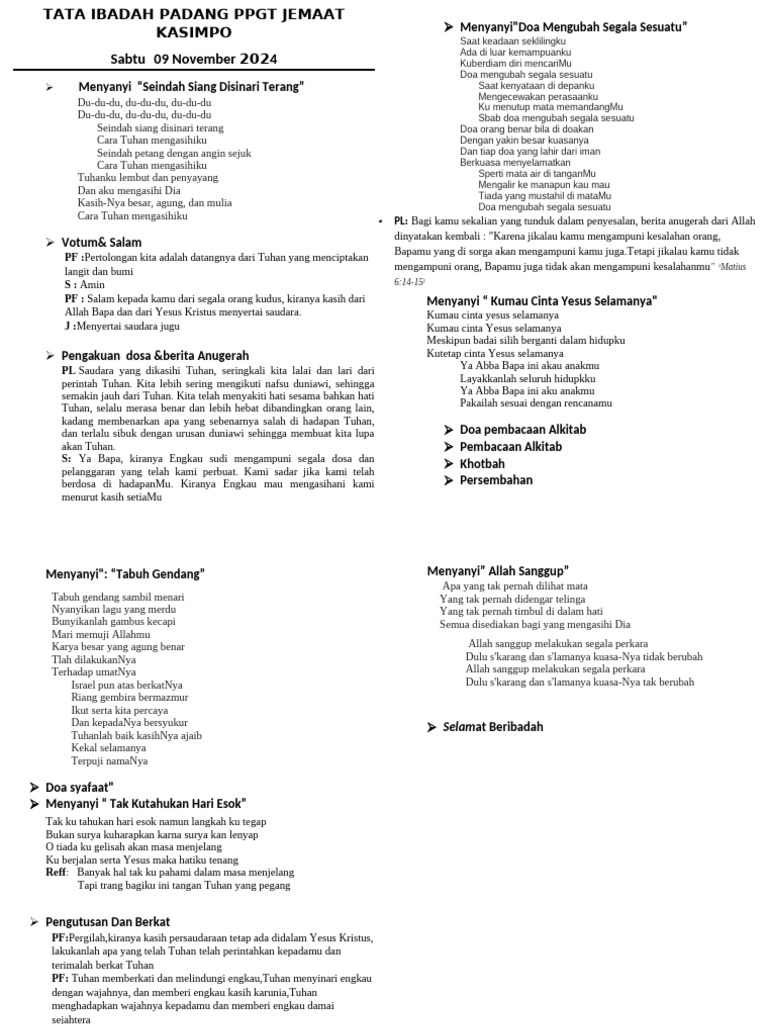 LITURGI IBADAH PADANG PPGT 9 NOVEMBER 2024 | PDF