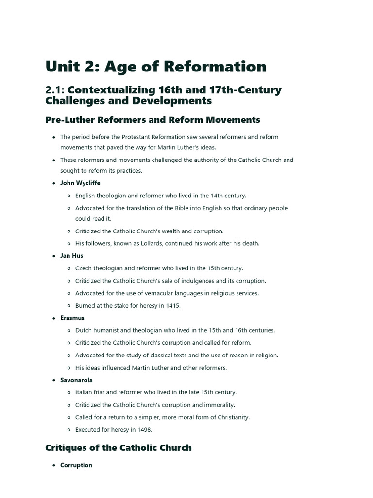 Unit 2 - Age of Reformation | PDF | Protestantism | Sola Fide