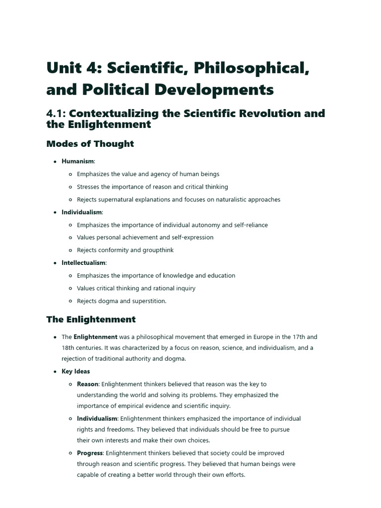 Unit 4 - Scientific, Philosophical, and Political Developments | PDF ...
