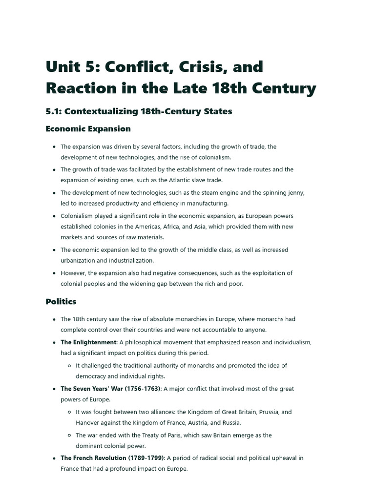 Unit 5_ Conflict, Crisis, and Reaction in the Late 18th Century | PDF ...
