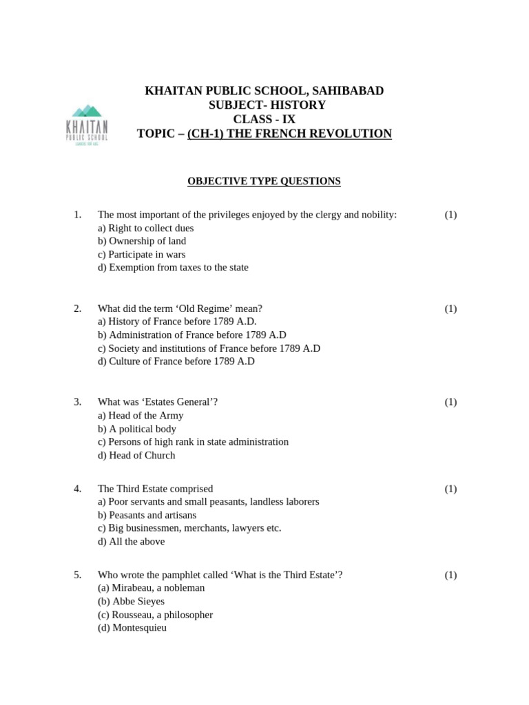 Class 9 History: French Revolution Quiz | PDF | French Revolution ...