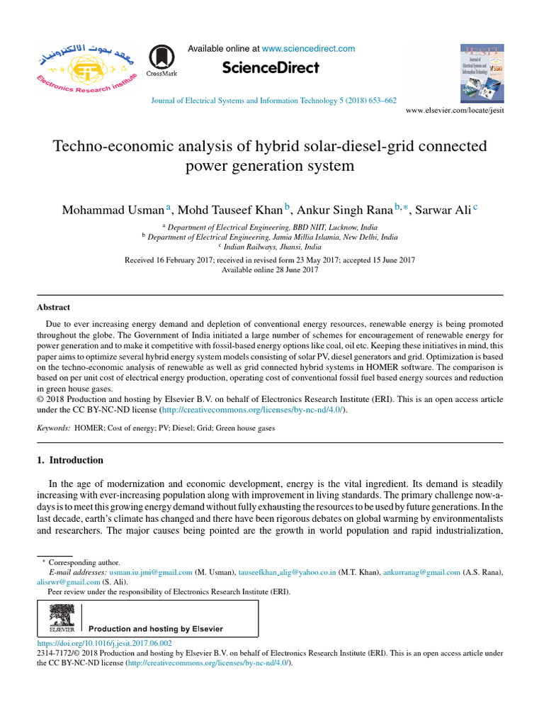 Techno-Economic Analysis of Hybrid Solar-Diesel-Grid Connected | PDF ...