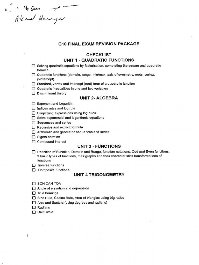 G10 S2 Exam Revision - Answer Key | PDF