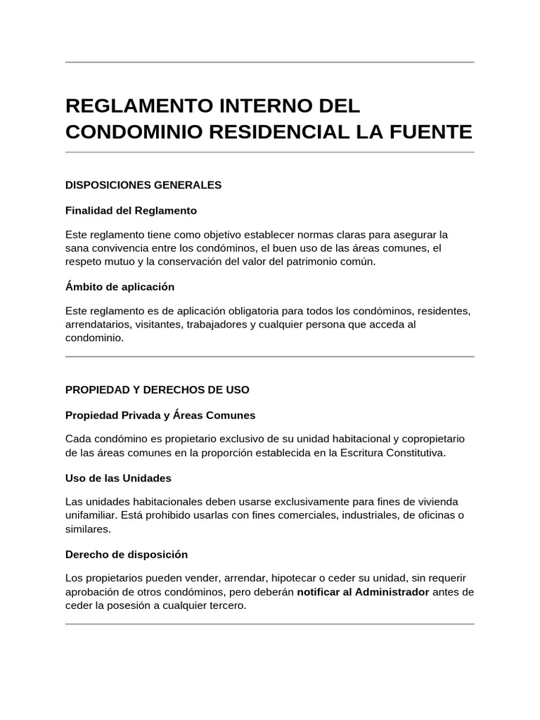 (2) Reglamento Interno Del Condominio Residencial La Fuente | PDF | Condominio | Multa (pena)