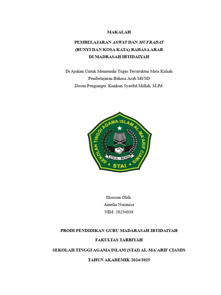 Pembelajaran Aswat dan Mufradat MI | PDF