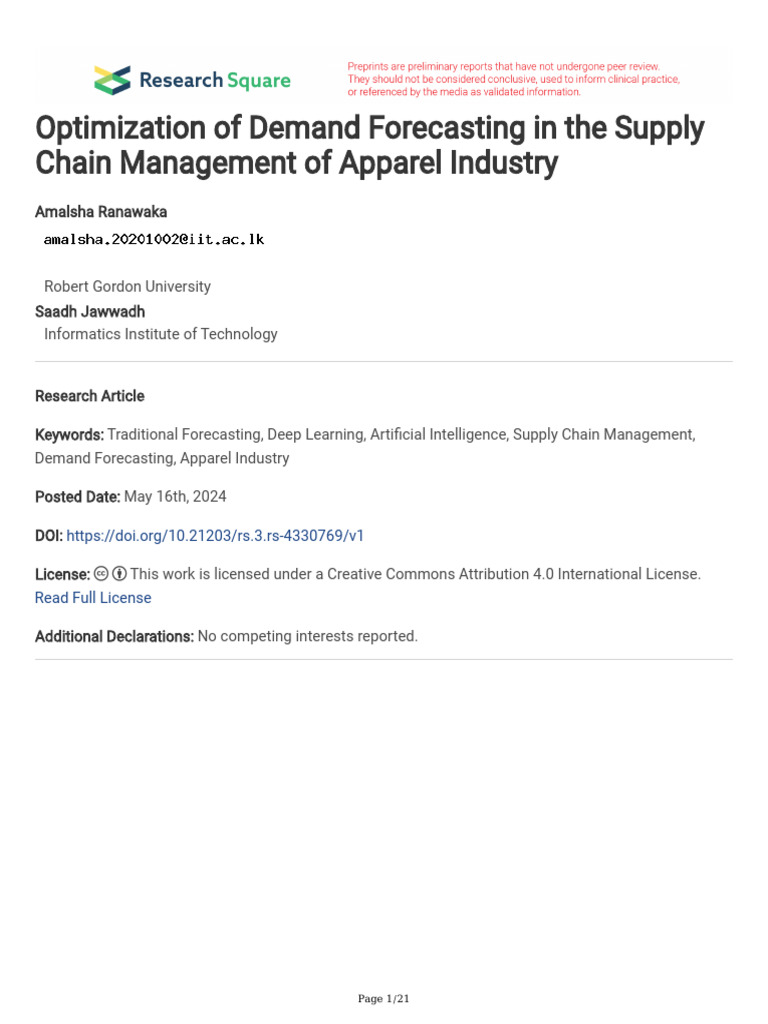 Optimization of Demand Forecasting in TH | PDF | Forecasting | Machine Learning