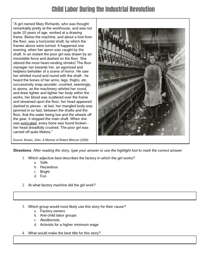 3.2 Homework - Industrial Revolution Child Labor Story | PDF