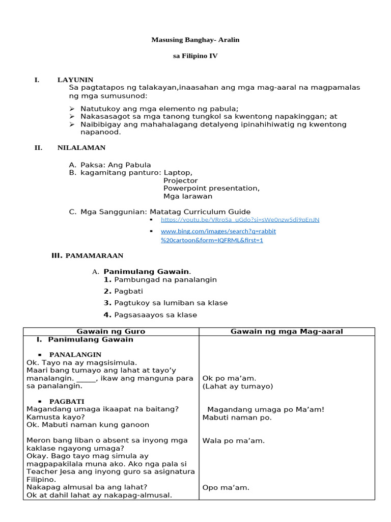 Lesson Plan Tungkol Sa Pabula Final Na | PDF