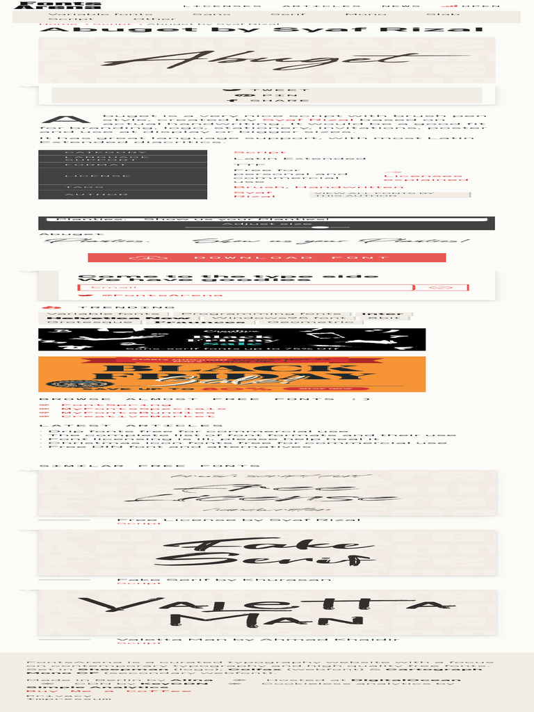 Free Font Abuget by Syaf Rizal - FontsArena | PDF | Typefaces | Sans Serif
