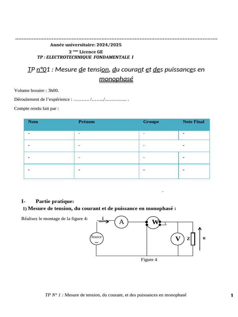 Compte Rendu TP 01 Mesure Monophase | PDF