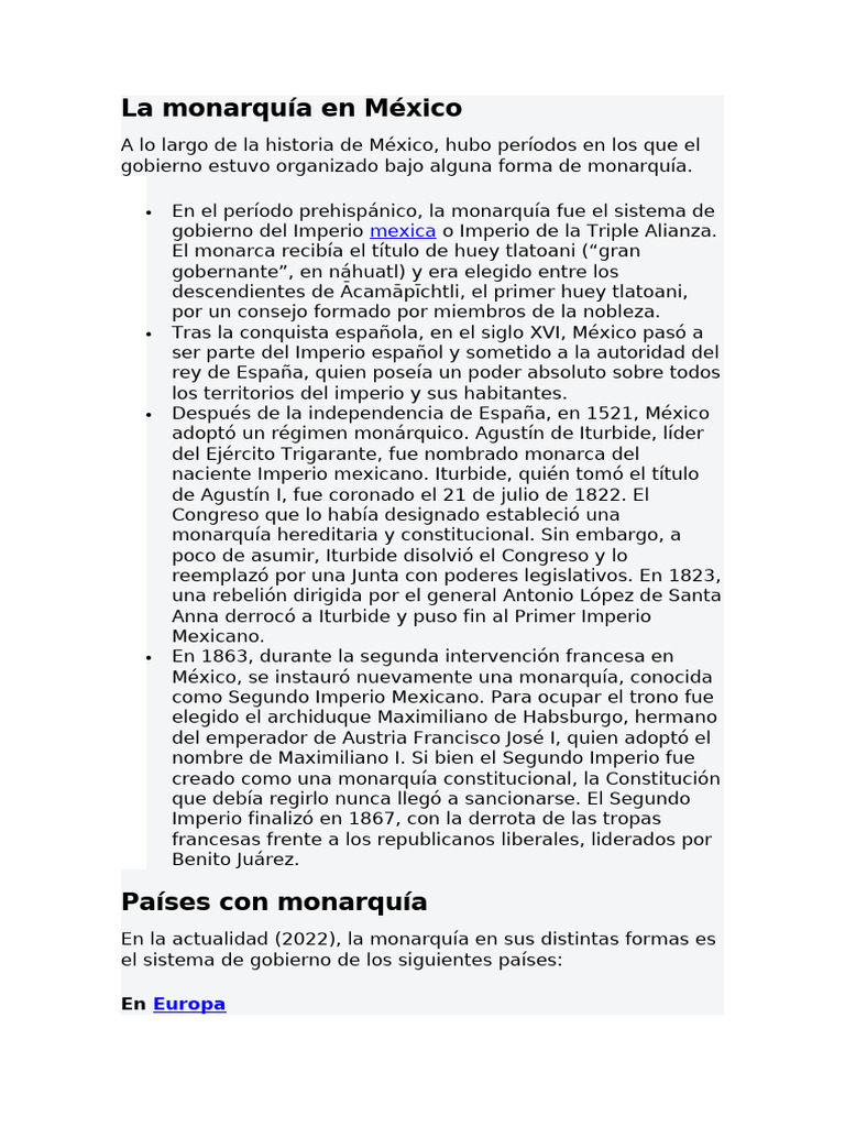 Monarquía en El Mundo | PDF | Monarquía | Formas de gobierno