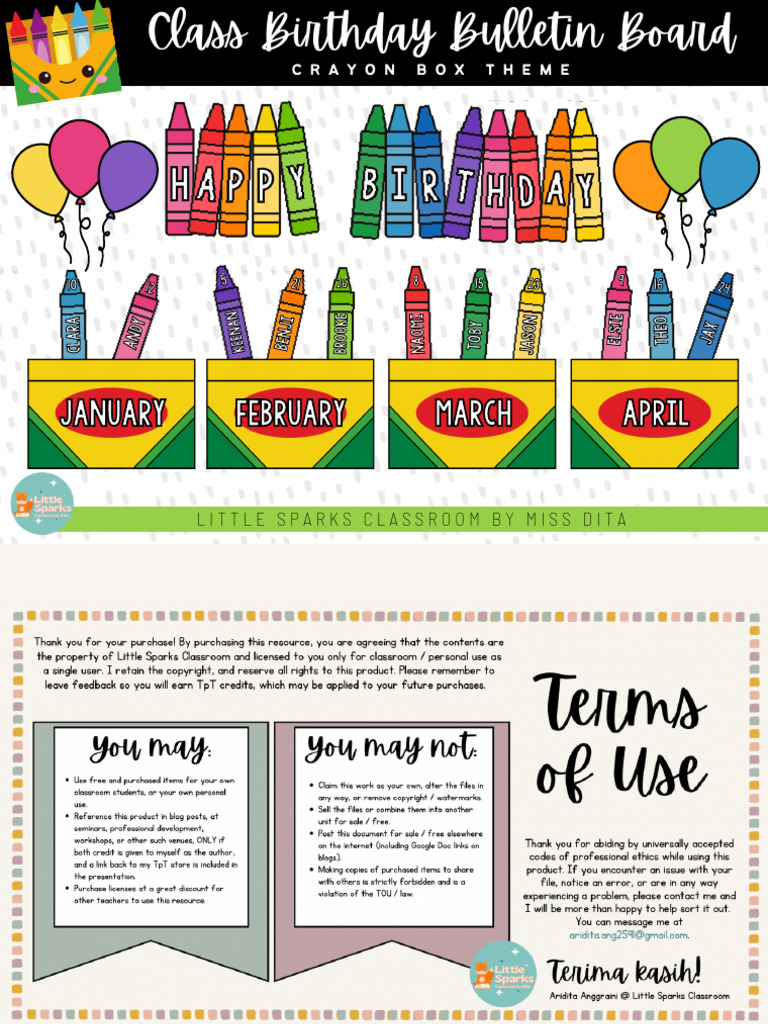 Colorful Crayons Birthday Chart | PDF